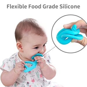 Baby Teething Toys for Babies 3-12 Months with Attachment to Clip, Mombella Elephant Baby Teether Toys 6 Month Old, Soft Silicone Infant Chew Toy 9 Months Teething Relief, Ideal Newborn Gifts, Blue