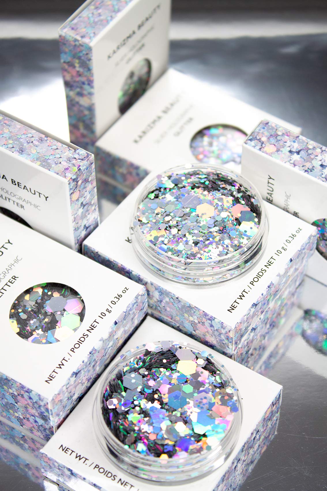 KARIZMA Holographic Silver Body Glitter. 10g Chunky Face Glitter, Hair Glitter, Eye Glitter and Body Glitter for Women. Rave Glitter, Festival Accessories, Cosmetic Glitter Makeup. Loose Glitter Set