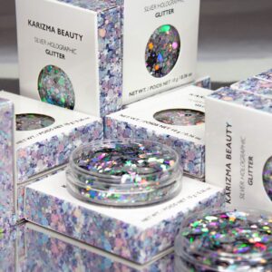 KARIZMA Holographic Silver Body Glitter. 10g Chunky Face Glitter, Hair Glitter, Eye Glitter and Body Glitter for Women. Rave Glitter, Festival Accessories, Cosmetic Glitter Makeup. Loose Glitter Set