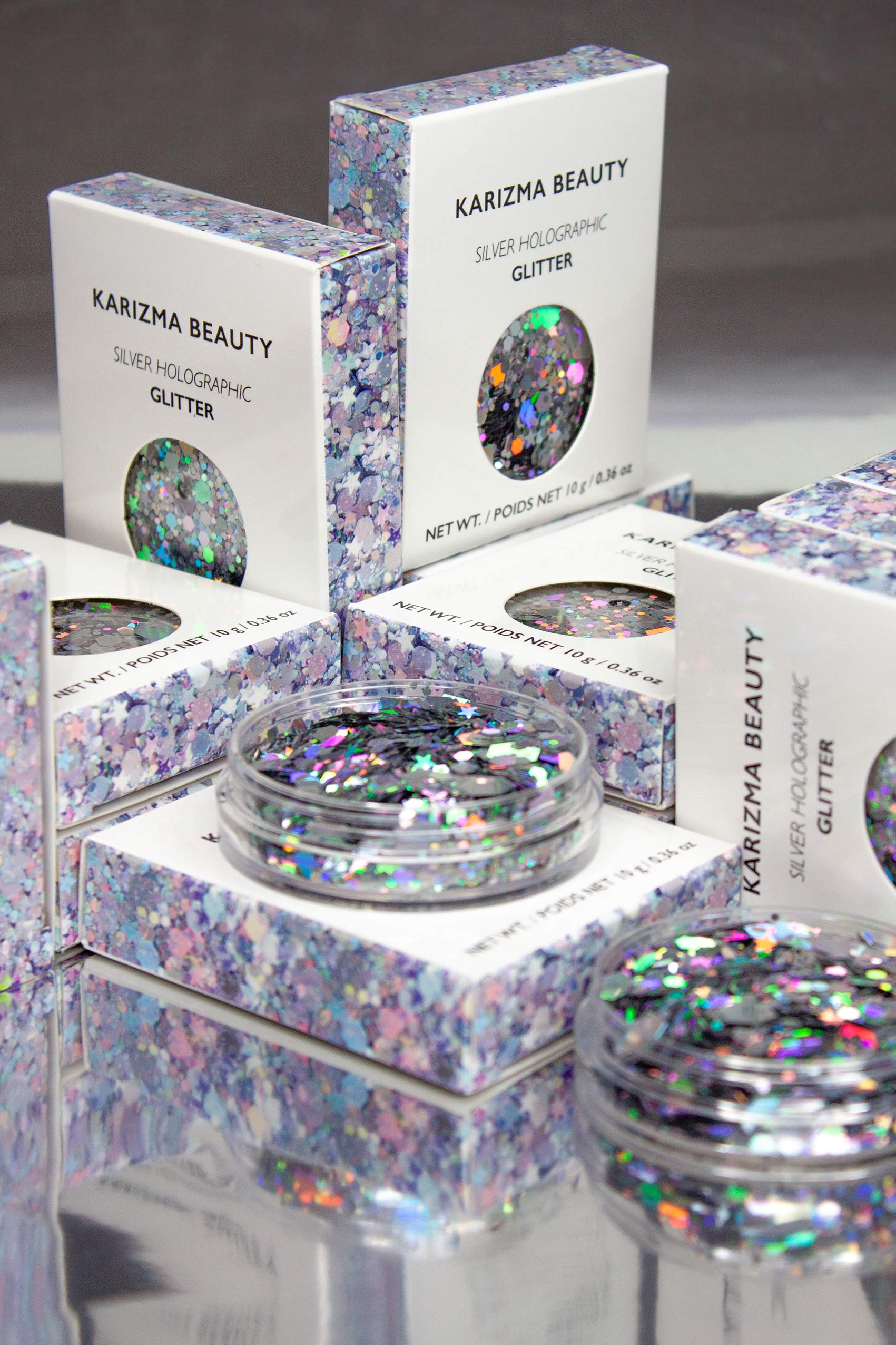 KARIZMA Holographic Silver Body Glitter. 10g Chunky Face Glitter, Hair Glitter, Eye Glitter and Body Glitter for Women. Rave Glitter, Festival Accessories, Cosmetic Glitter Makeup. Loose Glitter Set