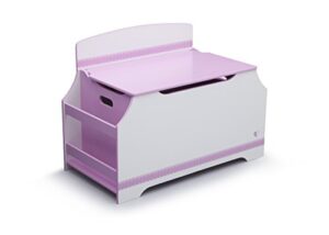 delta children jack & jill deluxe toy box with book rack, pink/white