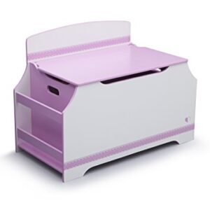 Delta Children Jack & Jill Deluxe Toy Box with Book Rack, Pink/White