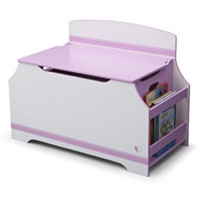 Delta Children Jack & Jill Deluxe Toy Box with Book Rack, Pink/White