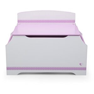 Delta Children Jack & Jill Deluxe Toy Box with Book Rack, Pink/White