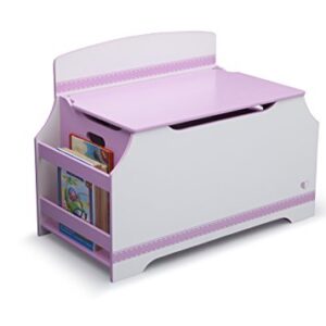 Delta Children Jack & Jill Deluxe Toy Box with Book Rack, Pink/White