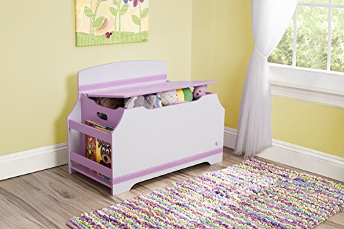 Delta Children Jack & Jill Deluxe Toy Box with Book Rack, Pink/White