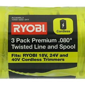 Ryobi One PLUS+ AC80RL3 OEM .080 Inch Twisted Line and Spool Replacement for Ryobi 18v, 24v, and 40v Cordless Trimmers (3 Pack)