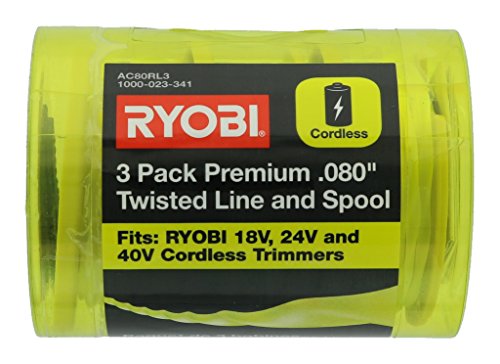 Ryobi One PLUS+ AC80RL3 OEM .080 Inch Twisted Line and Spool Replacement for Ryobi 18v, 24v, and 40v Cordless Trimmers (3 Pack)