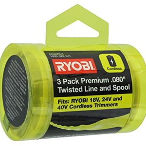 Ryobi One PLUS+ AC80RL3 OEM .080 Inch Twisted Line and Spool Replacement for Ryobi 18v, 24v, and 40v Cordless Trimmers (3 Pack)