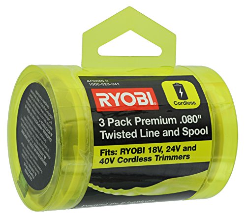 Ryobi One PLUS+ AC80RL3 OEM .080 Inch Twisted Line and Spool Replacement for Ryobi 18v, 24v, and 40v Cordless Trimmers (3 Pack)