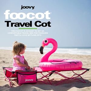 Joovy Foocot Travel Cot Featuring a Steel Frame and Tough Polyester Fabric, Storage Pocket, and Easily Folds into Included Travel Bag – Holds Kids Up to 48” Tall or 75 Lbs (Orange)