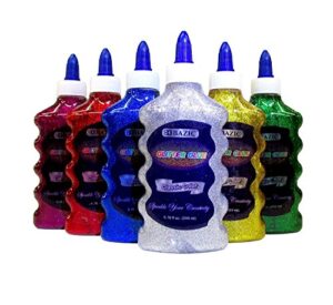 basic 6 color glitter glue set, 6.7oz - 200 ml bottles (green, gold, red, silver, blue, and purple)