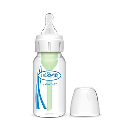 Dr. Brown’s Anti-Colic Options+ Narrow Baby Bottle, 0m+ Level 1 Nipple - Baby Bottle to Reduce Colic (1 Pack), 4 oz