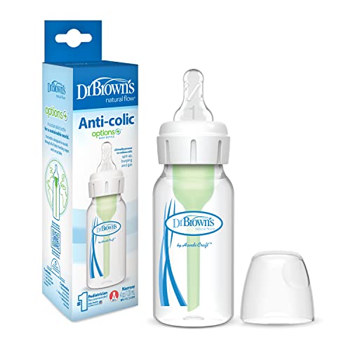 Dr. Brown’s Anti-Colic Options+ Narrow Baby Bottle, 0m+ Level 1 Nipple - Baby Bottle to Reduce Colic (1 Pack), 4 oz