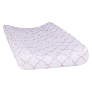 trend lab orchid bloom quatrefoil changing pad cover, purple