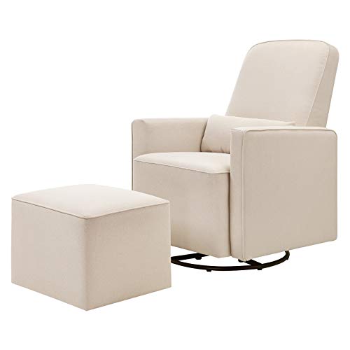 DaVinci Olive Upholstered Swivel Glider with Bonus Ottoman in Polyester Cream, Greenguard Gold & CertiPUR-US Certified