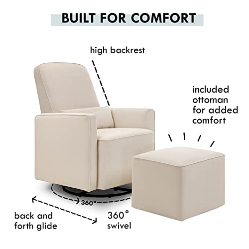 DaVinci Olive Upholstered Swivel Glider with Bonus Ottoman in Polyester Cream, Greenguard Gold & CertiPUR-US Certified