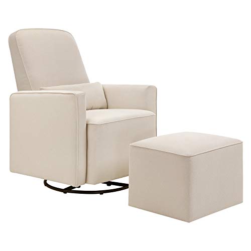 DaVinci Olive Upholstered Swivel Glider with Bonus Ottoman in Polyester Cream, Greenguard Gold & CertiPUR-US Certified