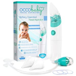 occobaby baby nasal aspirator - 2 pk baby nose suction kit- battery operated baby nose cleaner and manual baby nose sucker for newborns, infants and toddlers - congestion relief for babies