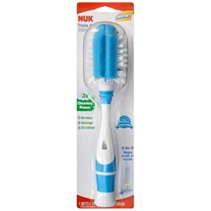 NUK Triple Action Baby Bottle Brush with Built-in Bottle Nipple Brush