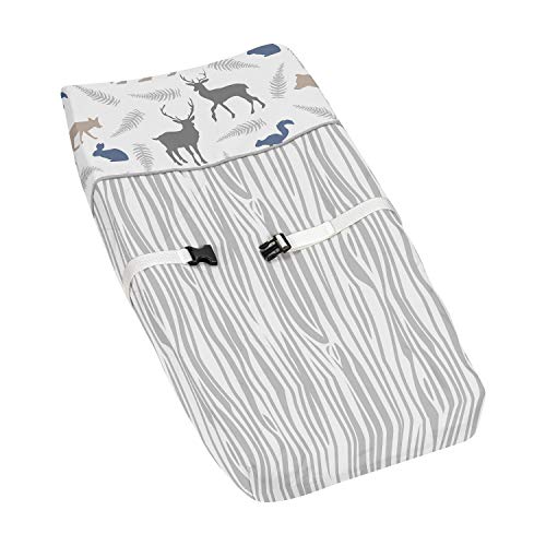 Sweet Jojo Designs Baby Changing Pad Cover for Blue Grey and White Woodland Animals Collection