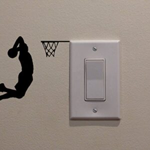 YINGKAI Two Handed Slam Dunk Basketball Player Dunking on Light Switch Decal Vinyl Wall Decal Sticker Art Living Room Carving Wall Decal Sticker for Kids Room Home Window Decoration