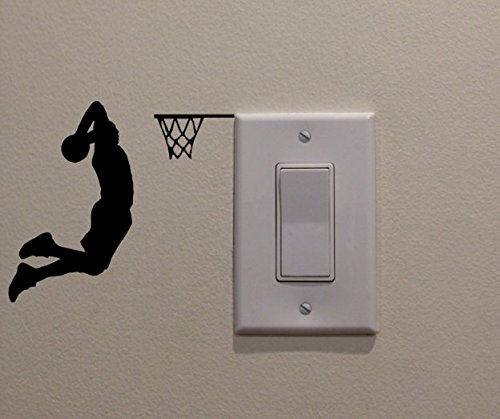 YINGKAI Two Handed Slam Dunk Basketball Player Dunking on Light Switch Decal Vinyl Wall Decal Sticker Art Living Room Carving Wall Decal Sticker for Kids Room Home Window Decoration