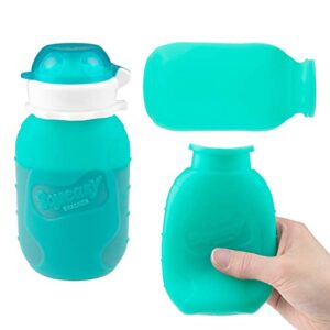 Aqua 6 oz Squeasy Snacker Spill Proof Silicone Reusable Food Pouch - for Both Soft Foods and Liquids - Water, Apple Sauce, Yogurt, Smoothies, Baby Food - Dishwasher Safe