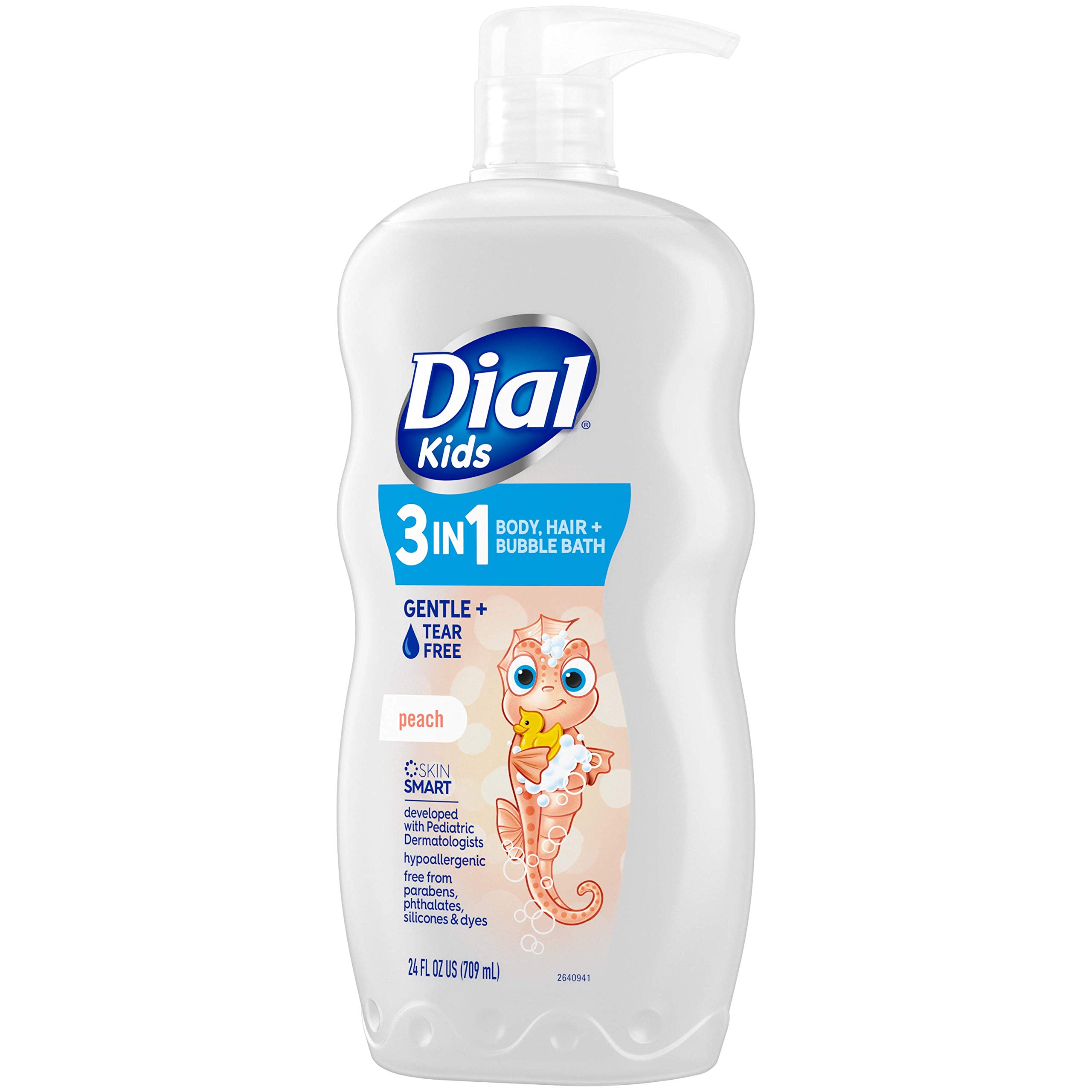 Dial Kids 3-in-1 Body + Hair + Bubble Bath, Peach, 24 fl oz (Pack of 4)