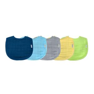 green sprouts muslin bibs made from organic cotton (5 pack)| 4 absorbent layers protect from sniffles, drips, & drools | 100% organic cotton muslin, adjustable snap closure, machine washable