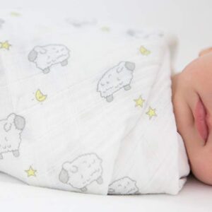 SwaddleDesigns Cotton Muslin Swaddle Blanket, Receiving Blanket for Boys & Girls, Best Shower Gift, 46x46 inches, Little Lambs, Sterling