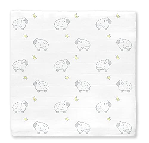 SwaddleDesigns Cotton Muslin Swaddle Blanket, Receiving Blanket for Boys & Girls, Best Shower Gift, 46x46 inches, Little Lambs, Sterling