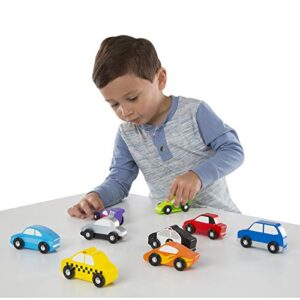 Melissa & Doug Wooden Cars Vehicle Set in Wooden Tray - Toys For Toddlers And Kids Ages 3+