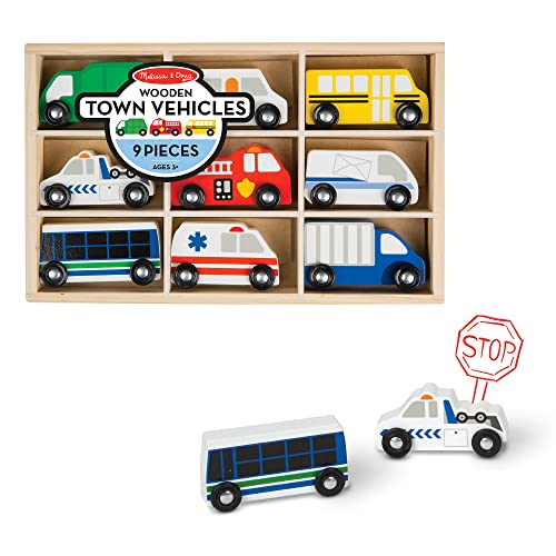 Melissa & Doug Town Vehicles Set in Wooden Tray (9 pcs)