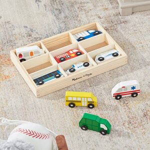 Melissa & Doug Town Vehicles Set in Wooden Tray (9 pcs)