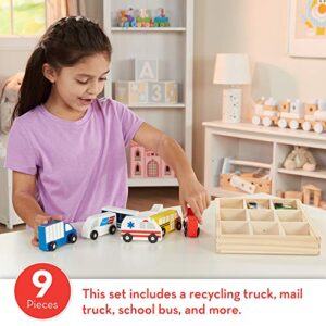 Melissa & Doug Town Vehicles Set in Wooden Tray (9 pcs)