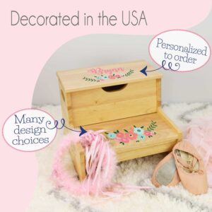 Personalized Pink Owl White Childrens Step Stool with Storage