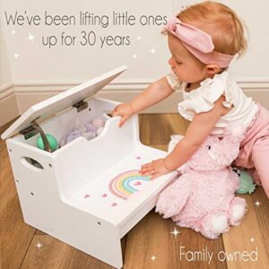 Personalized Bright Butterflies Garland White Childrens Step Stool with Storage