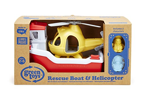 Green Toys Rescue Boat with Helicopter Red, 1 EA