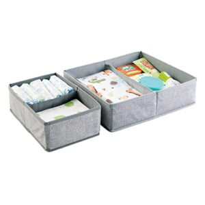 mdesign fabric 2-piece drawer organizer bins, kids/baby nursery dresser, closet, shelf, playroom organization, hold clothes, toys, diapers, bibs, blankets, lido collection, gray