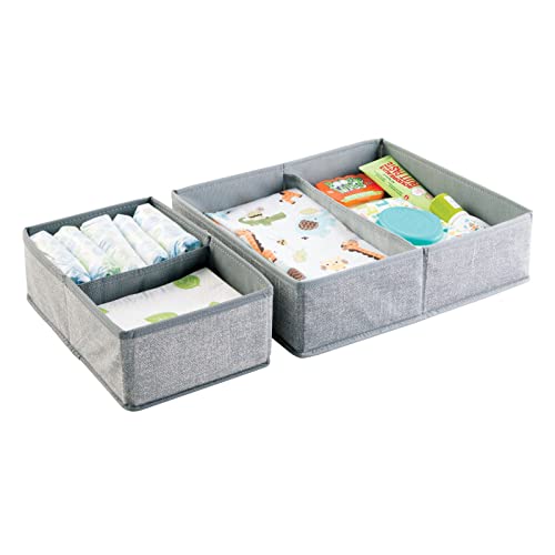 mDesign Fabric 2-Piece Drawer Organizer Bins, Kids/Baby Nursery Dresser, Closet, Shelf, Playroom Organization, Hold Clothes, Toys, Diapers, Bibs, Blankets, Lido Collection, Gray