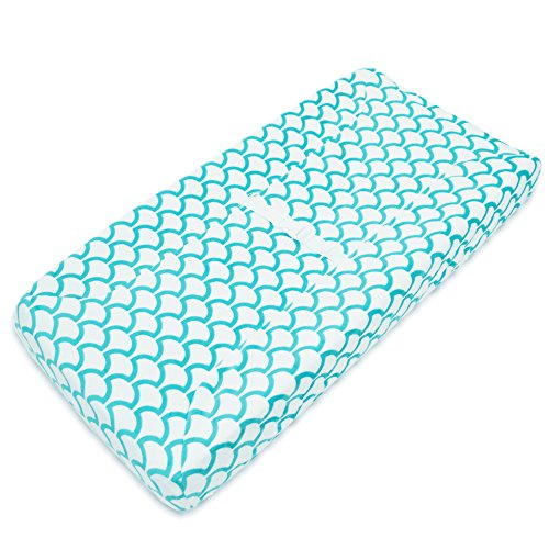 TL Care Heavenly Soft Chenille Fitted Contoured Changing Pad Cover, Aqua Sea Wave, for Boys and Girls