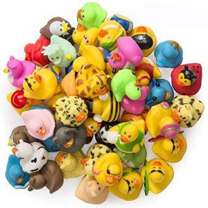 kicko assorted rubber ducks in bulk - 50 pack - 2 inches - for kids, sensory play, stress relief, stocking stuffers, classroom prizes, decorations, supplies, holidays, pinata filler, and rewards