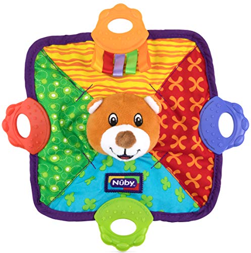 Nuby Teething Blankie Characters May Vary, Red/Yellow/Green/Orange/Blue, 1 Count