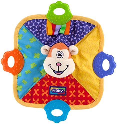 Nuby Teething Blankie Characters May Vary, Red/Yellow/Green/Orange/Blue, 1 Count