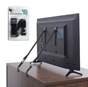 the baby lodge tv and furniture anti tip straps - safety furniture wall anchors for baby proofing flat screen tv, dresser, bookcase, cabinets, and more - all metal, no plastic parts (2 pack, black)