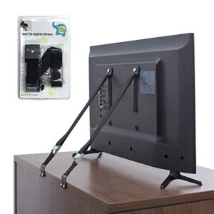 The Baby Lodge TV and Furniture Anti Tip Straps - Safety Furniture Wall Anchors for Baby Proofing Flat Screen TV, Dresser, Bookcase, Cabinets, and More - All Metal, No Plastic Parts (2 Pack, Black)