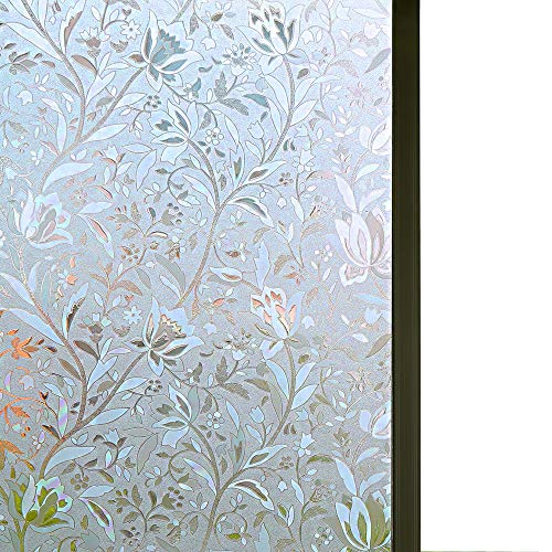 Niviy Excellent Quality 3D Static Cling Window Film Self Adhesive Window Covering Decorative Flower Privacy Film for Window 17.7" x 78.7"