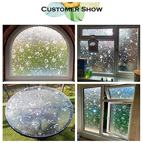 Niviy Excellent Quality 3D Static Cling Window Film Self Adhesive Window Covering Decorative Flower Privacy Film for Window 17.7" x 78.7"