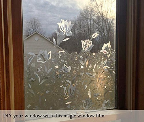 Niviy Excellent Quality 3D Static Cling Window Film Self Adhesive Window Covering Decorative Flower Privacy Film for Window 17.7" x 78.7"